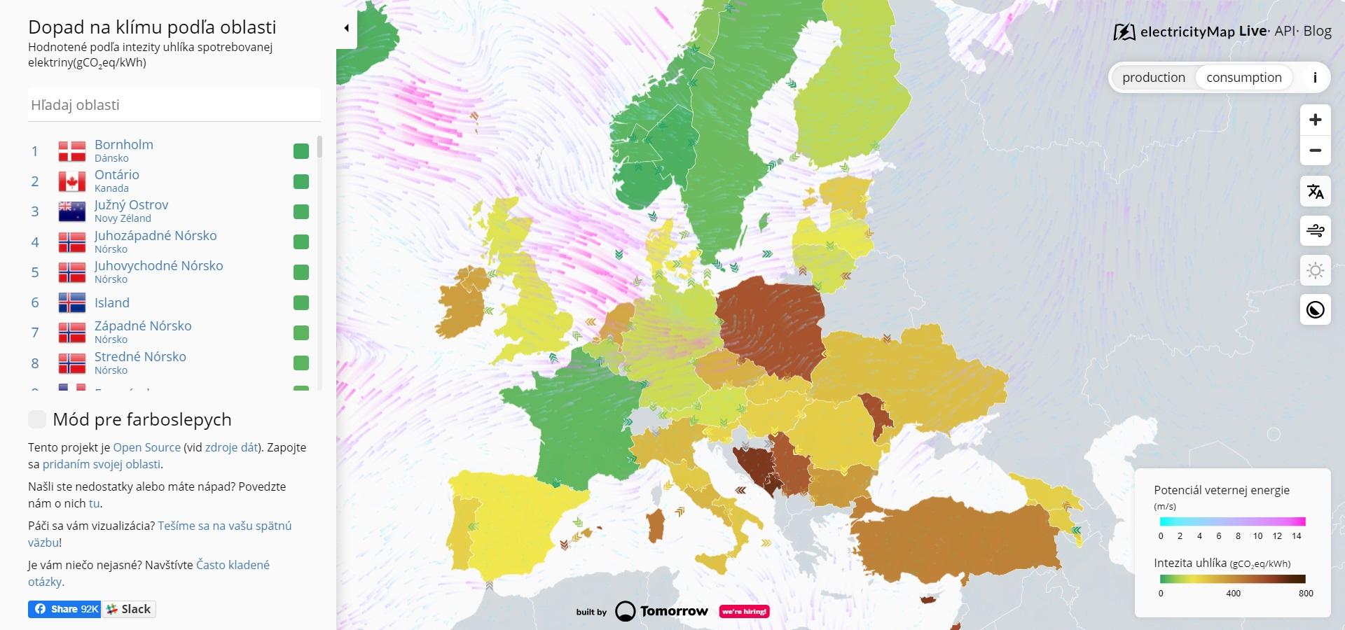 Toto je mapa, ktorá v reálnom čase ukazuje spotrebu a produkciu ...
